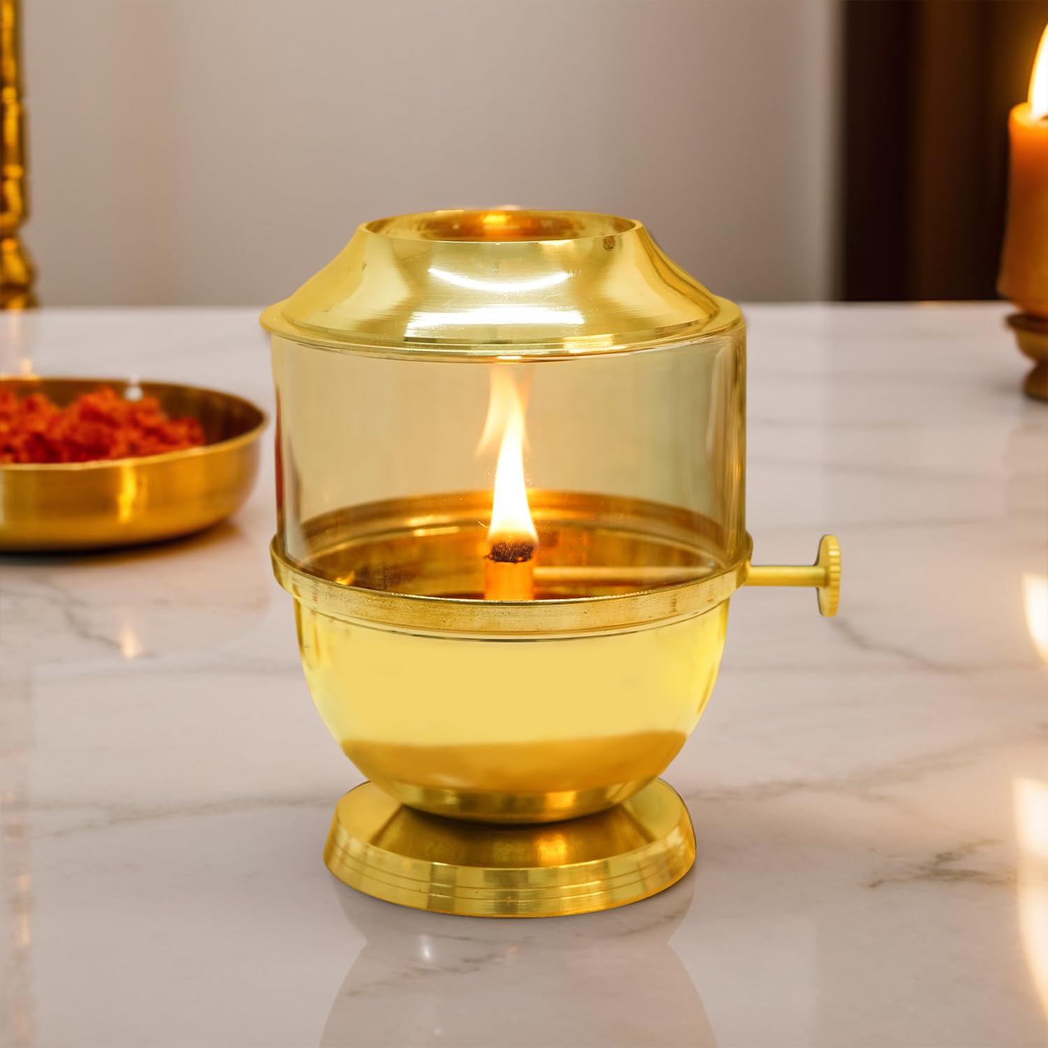 Buy Ekhasa Brass Akhand Jyot Diya - Adjustable Bati, 500 ml – The Better Home