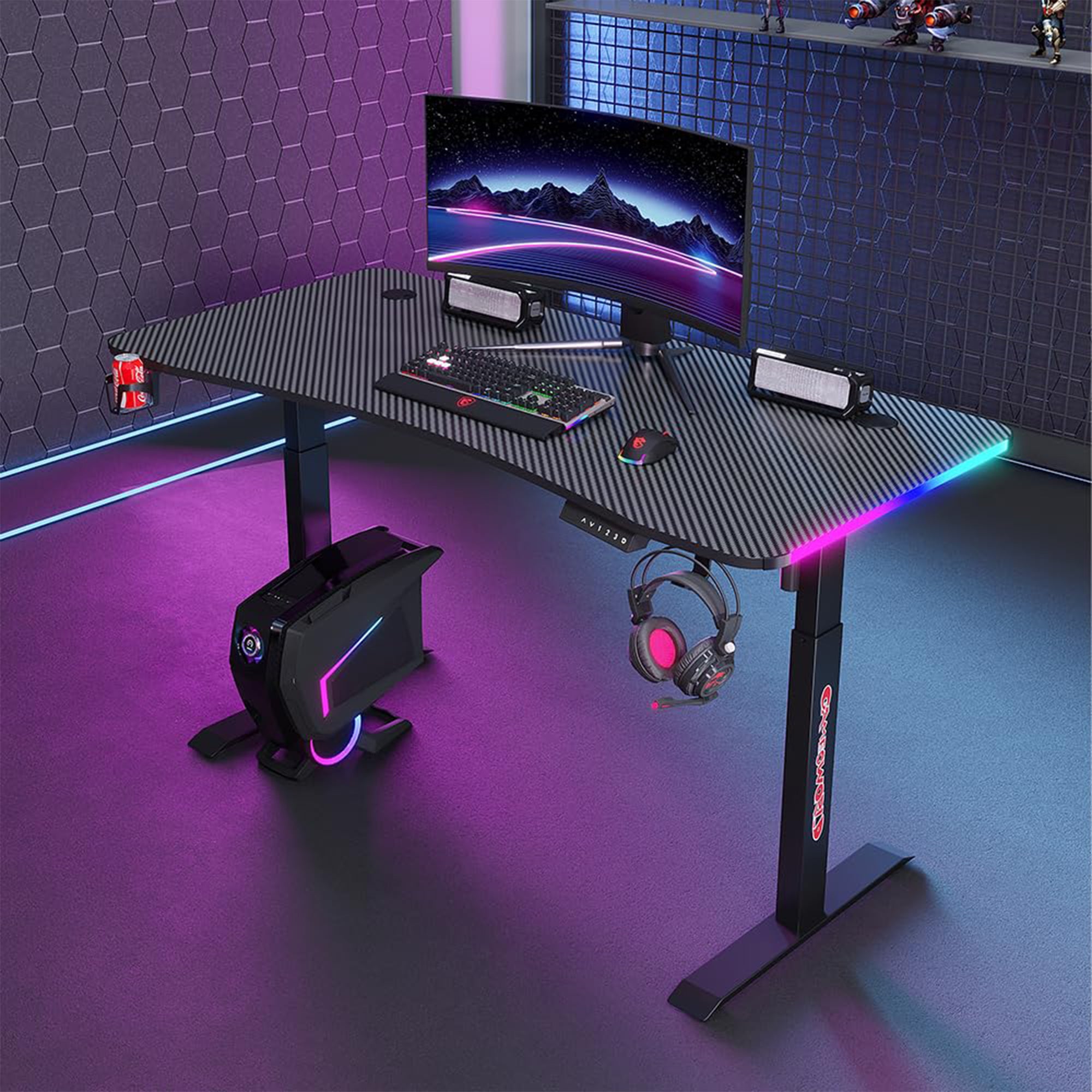 Electric Height Adjustable Desk - Gaming & Study Table with RGB Lights ...