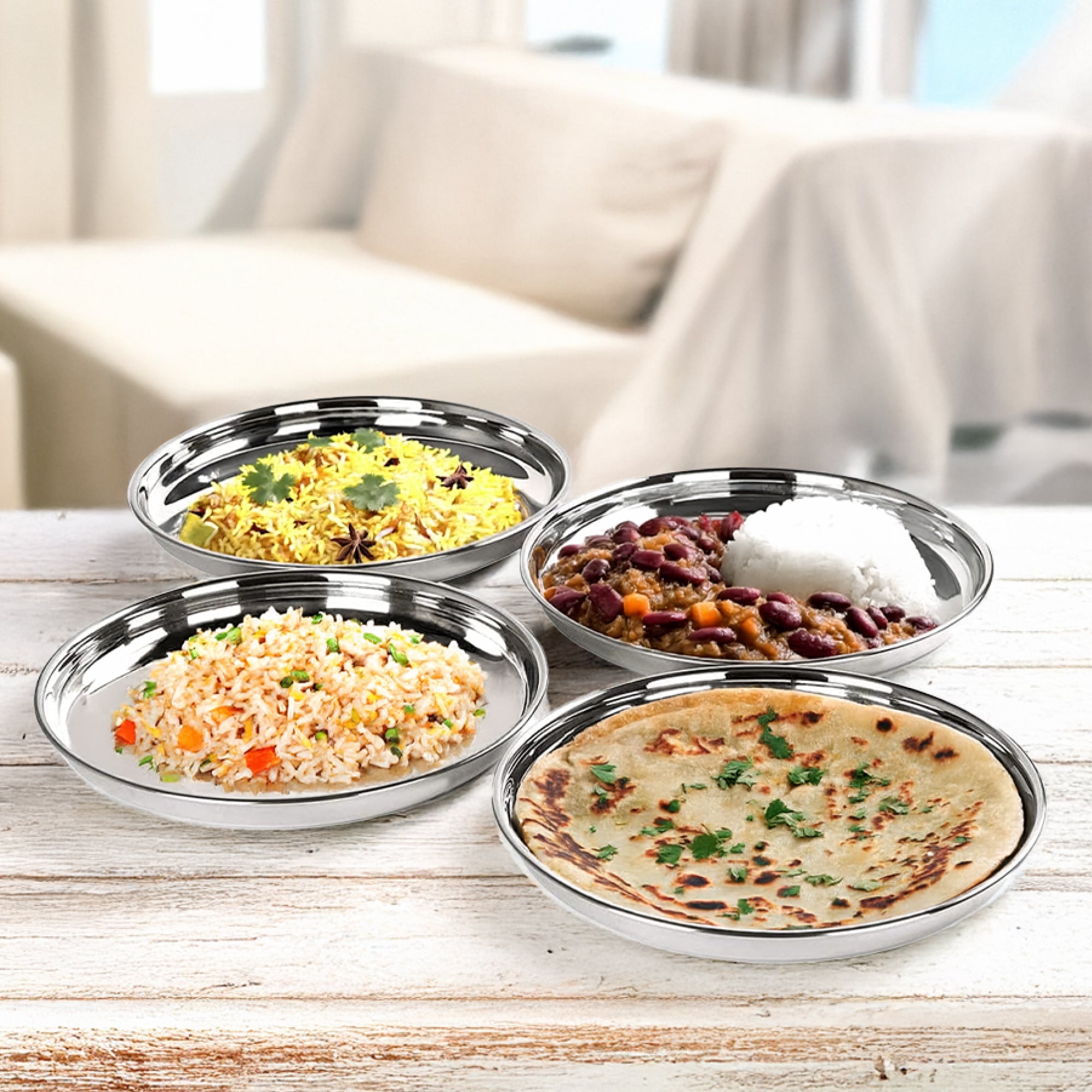 SAVYA HOME 4 Pcs Big Steel Plate Set| Stainless Steel Dinner Plate Set ...