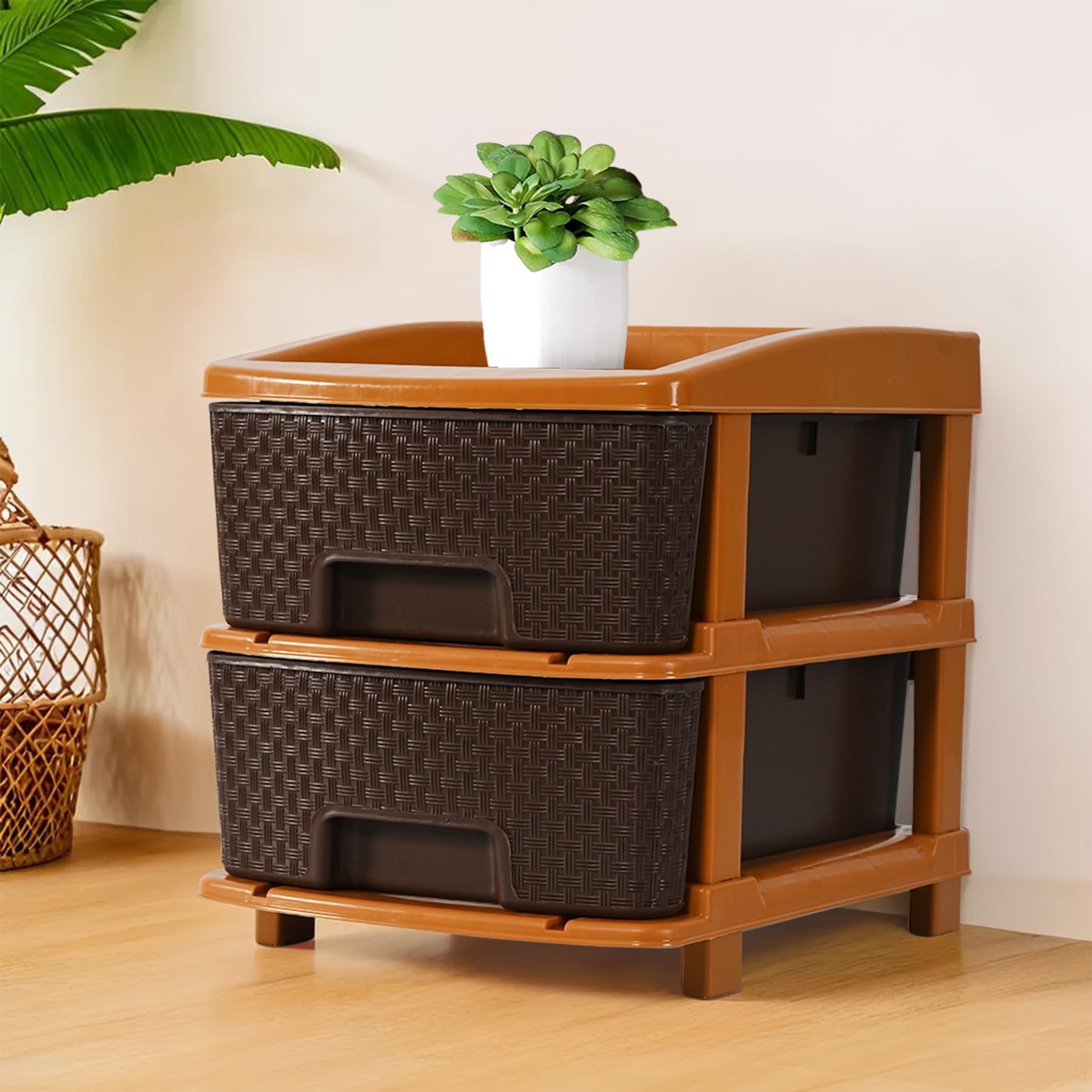 Buy 2-Layer Plastic Drawer Storage Organiser | 19 Ltr | Chocolate Brown ...