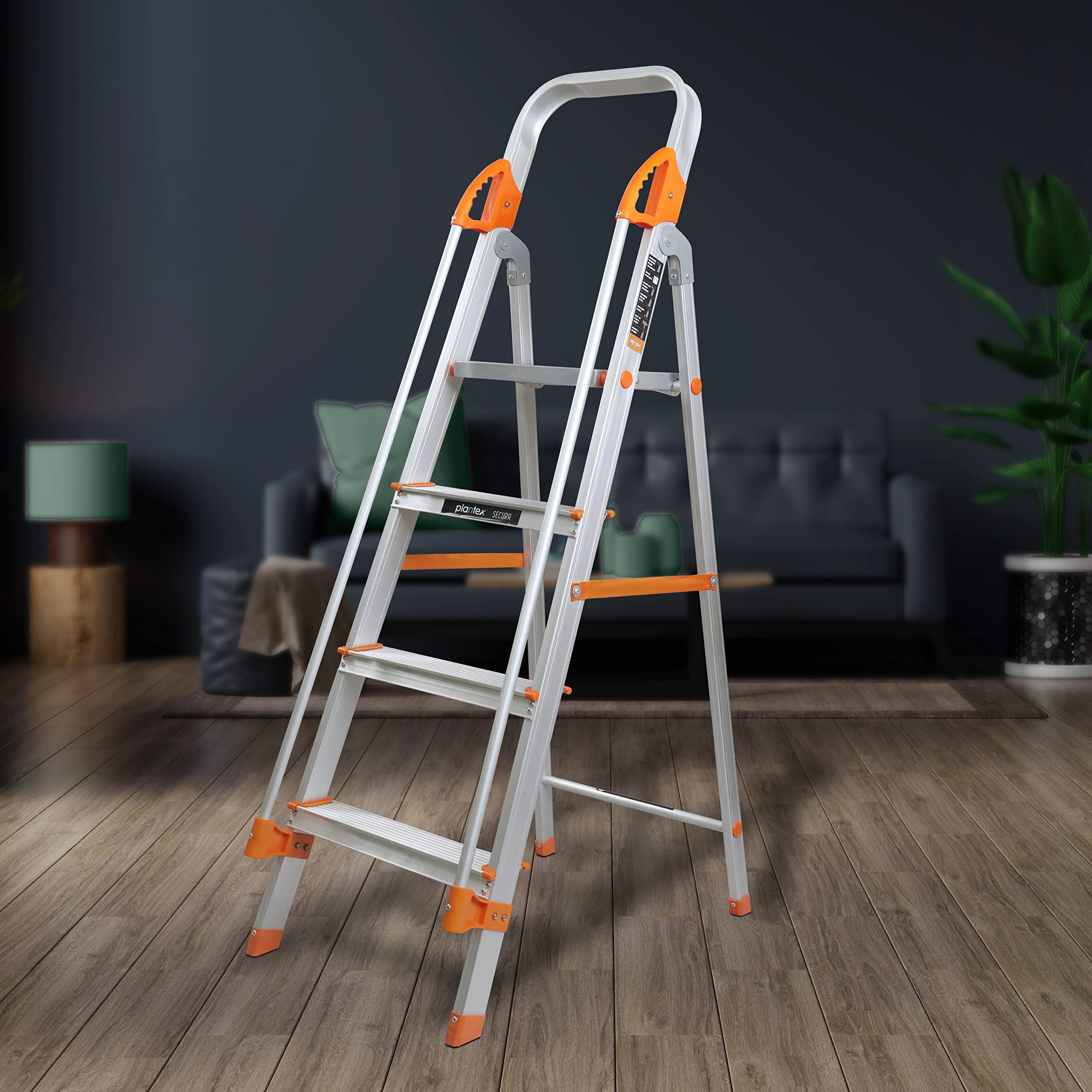 Plantex Secura 4 Steps Ladder for Home/Aluminium Foldable Ladder with ...