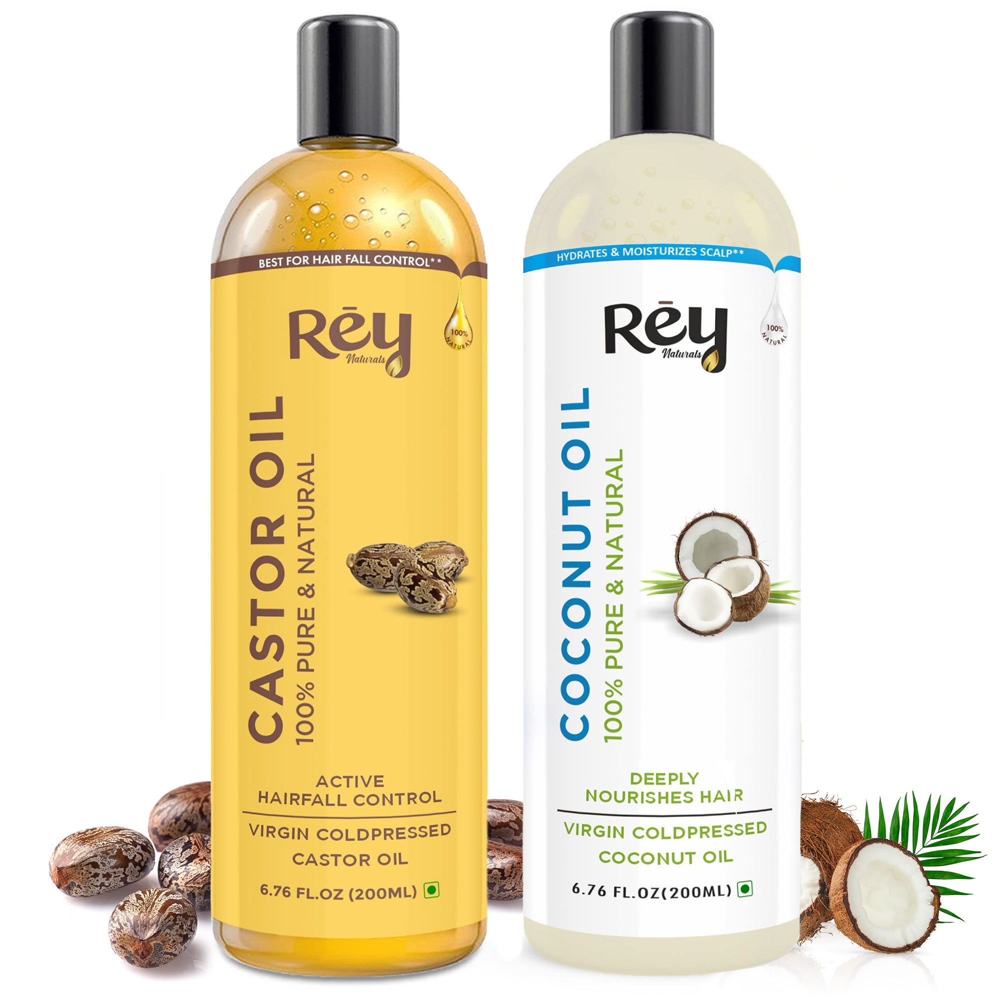 Buy Combo: Rey Naturals Cold Pressed Castor & Coconut Hair Oil – The ...