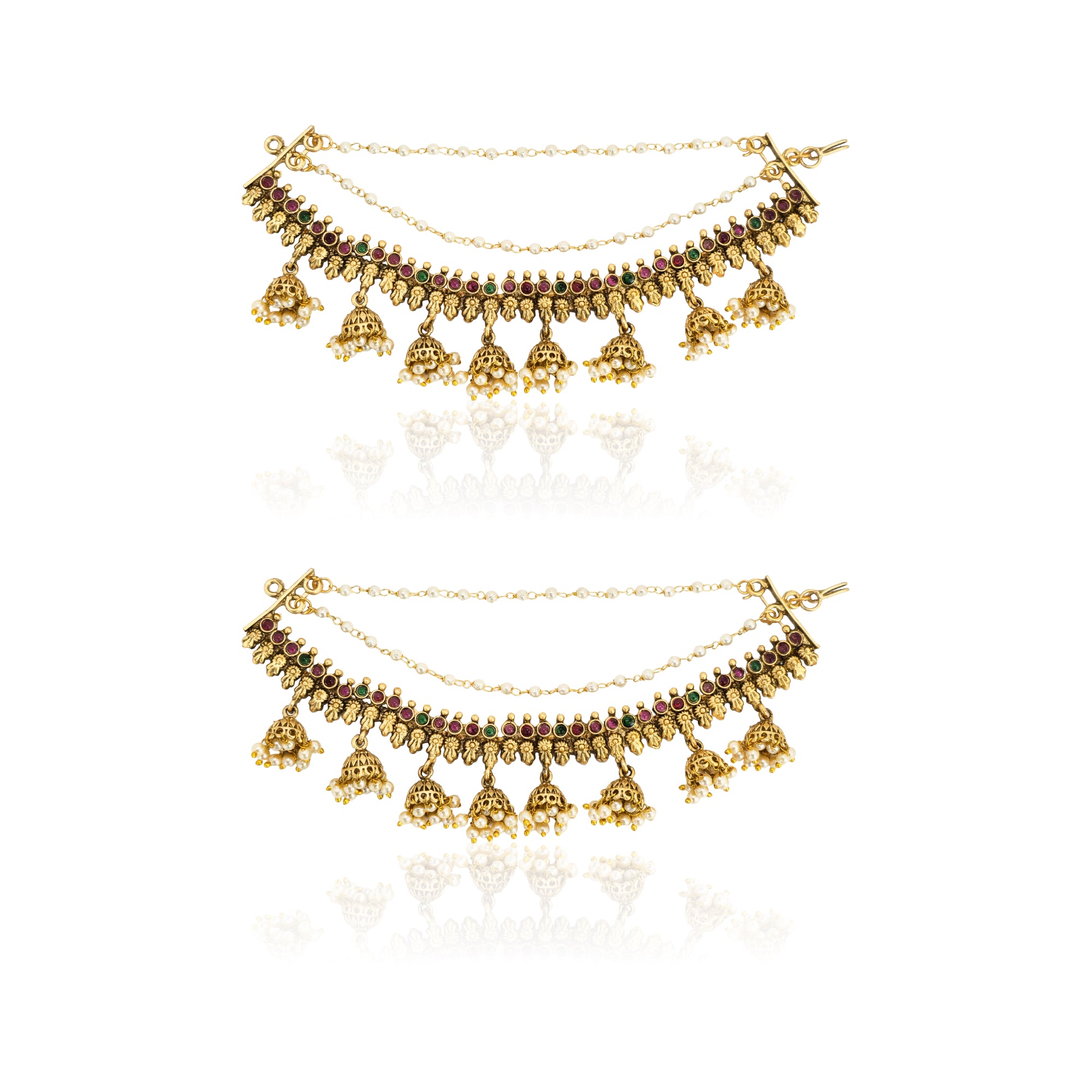 Buy Traditional Bridal Ear Chain with Red & Green Stones – The Better Home