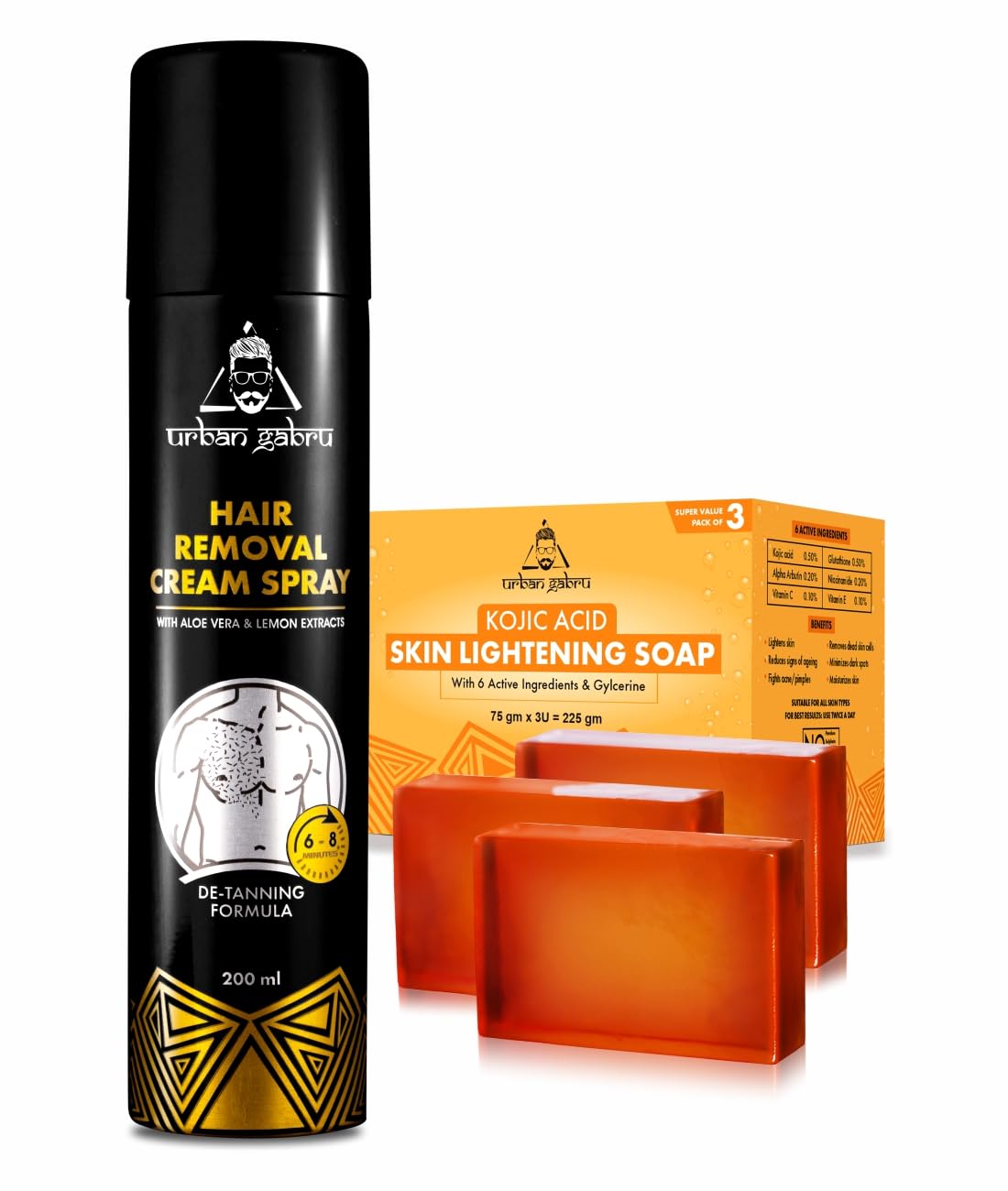 Buy Urbangabru Hair Removal Cream Spray & Kojic Acid Soap Pack – The ...