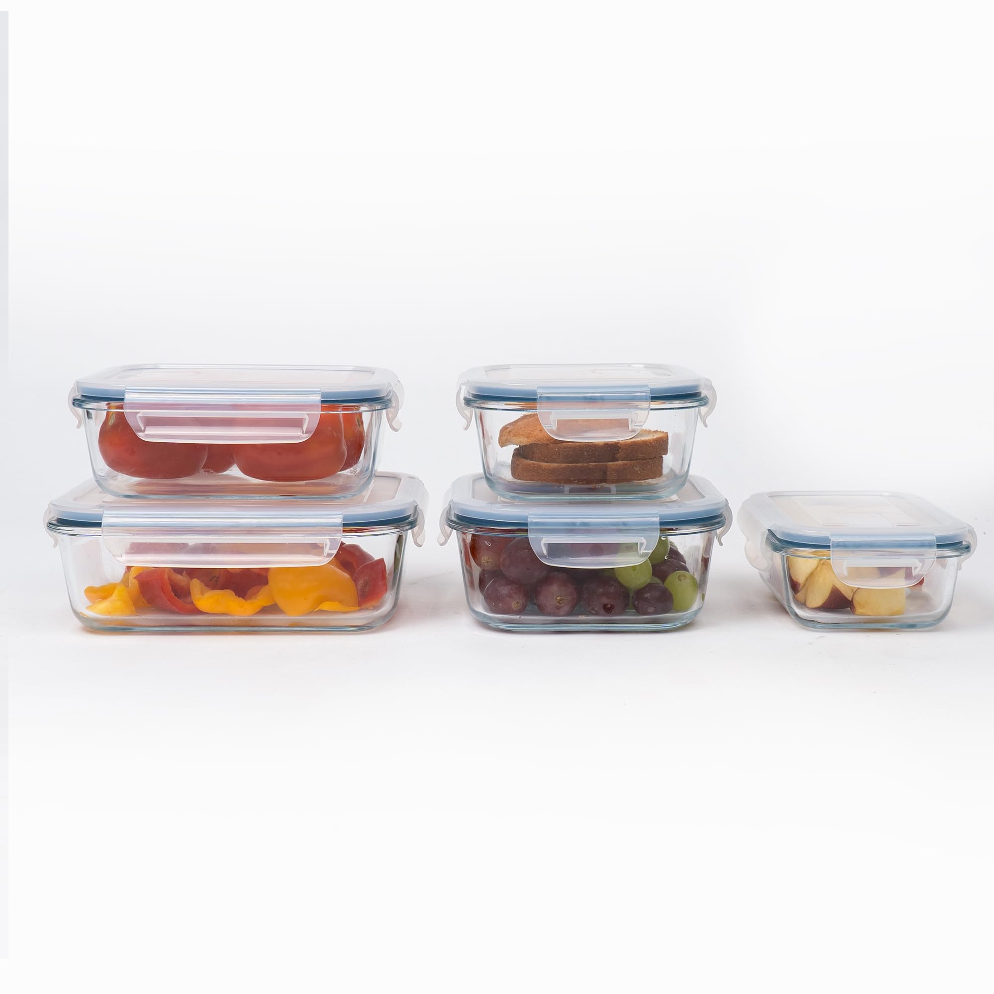 5-Piece Set: Leak-Proof Glass Storage Containers - Lockable Lids, Spil ...