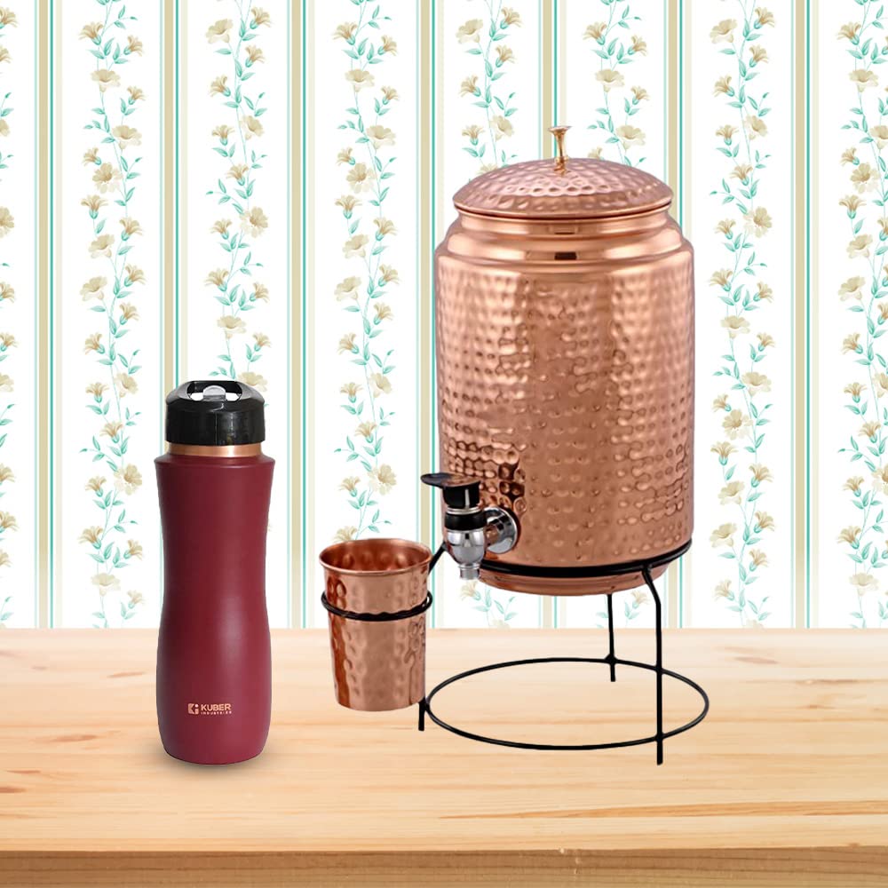 Kuber Copper Water Bottle & Water Dispenser Combo Set|with Added Healt ...