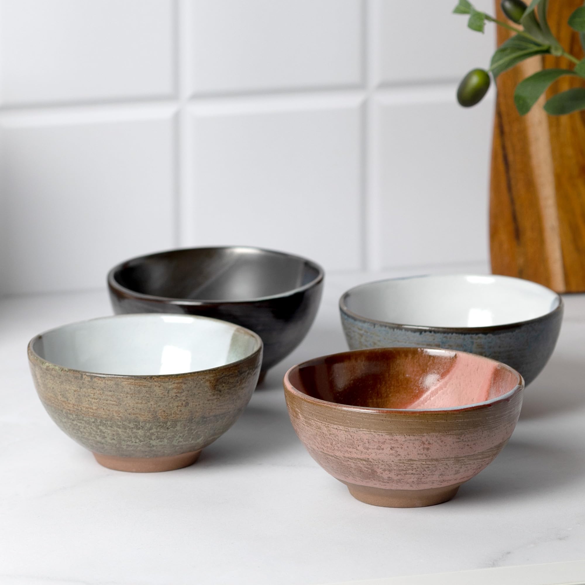 Anko Hand Glazed Mini Bowls - Set of 4 | Terracotta Designer Dessert C ...