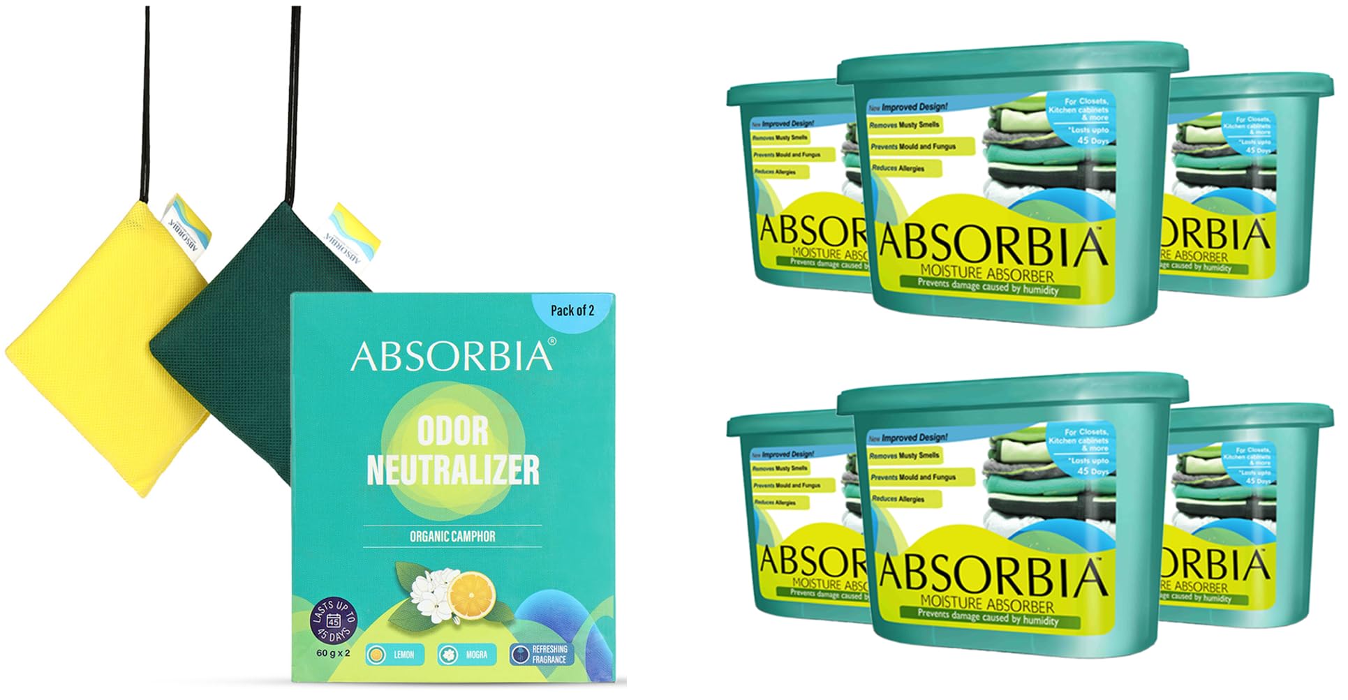 Absorbia Moisture Absorber | Absorbia Classic (300 gms X 6 boxes)- Sea ...