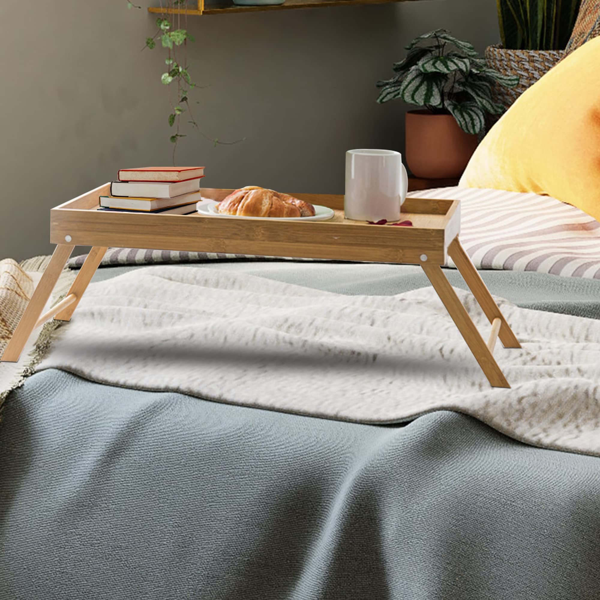 Folding Bamboo Serving Tray - Waterproof & Splinter-Resistant | 30cm x ...