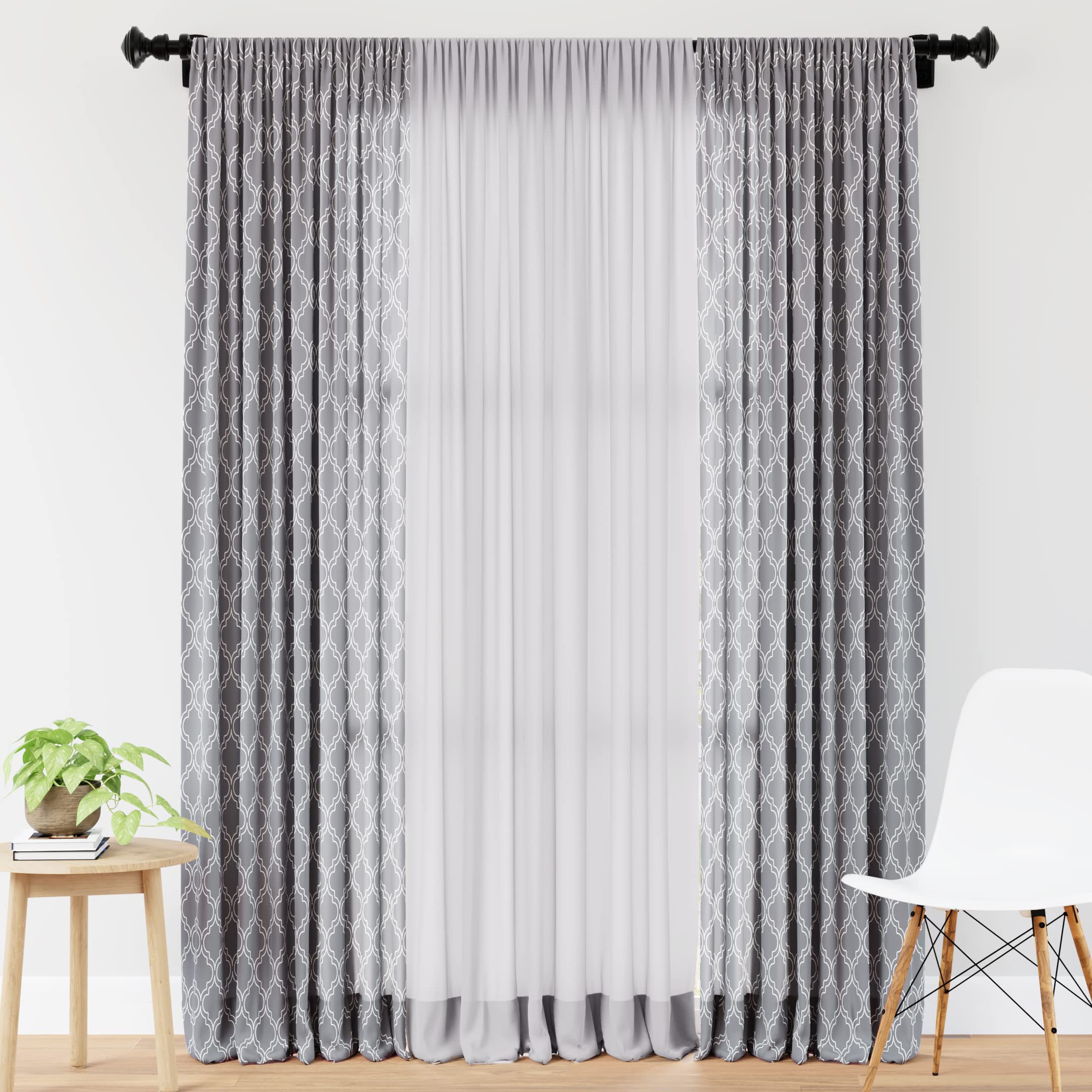 Buy Pack of 3 Curtain Panels with Trellis Grey Combo Design – The ...
