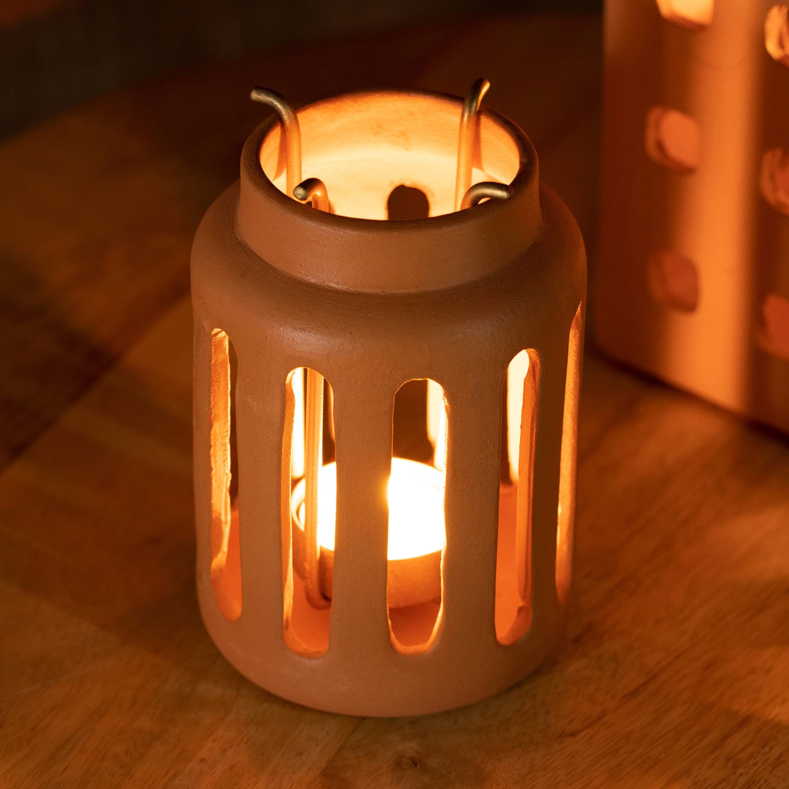 Ellementry Lupa Round Terracotta Lantern (Small) | Tealight Holder for ...