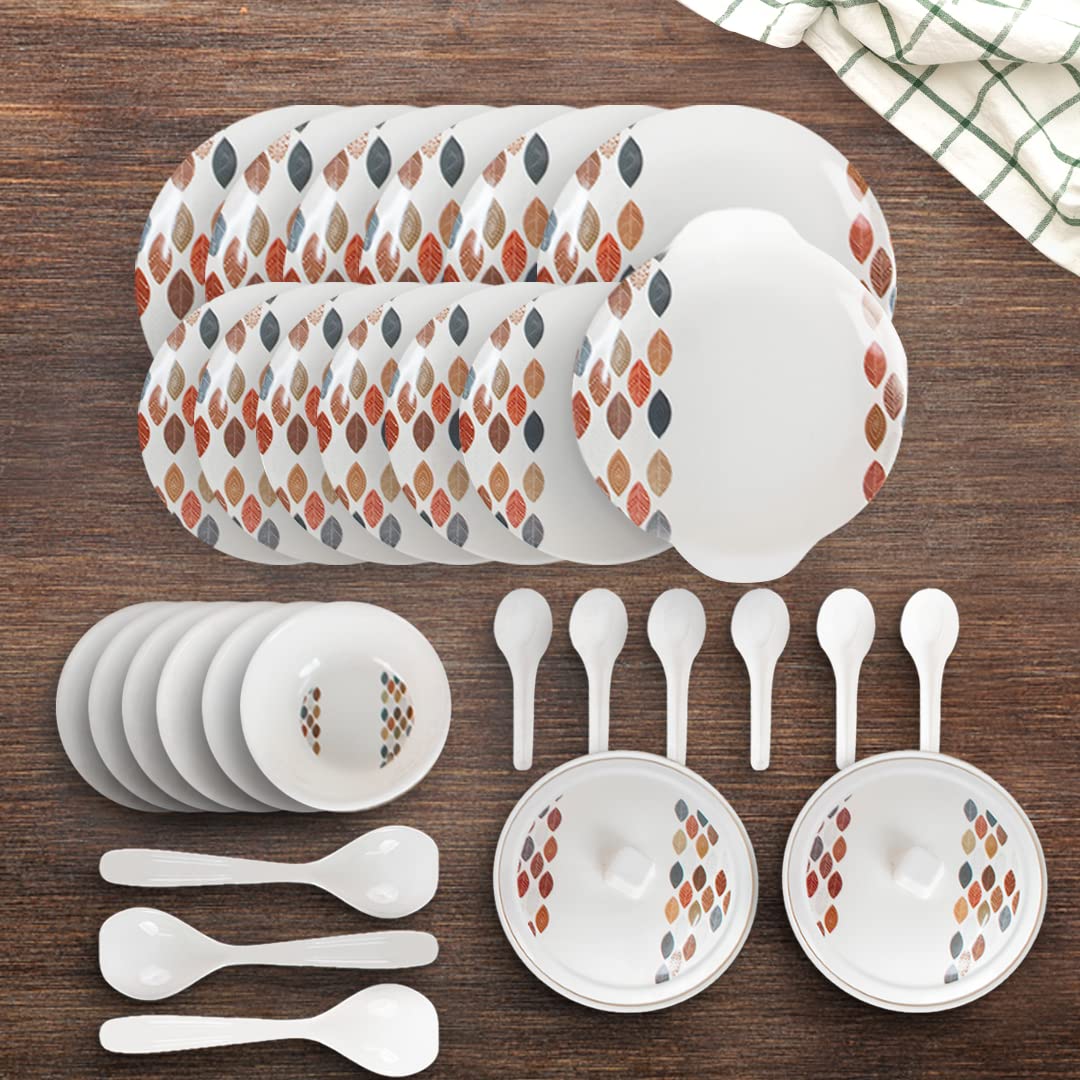 USHA SHRIRAM Dine Smart Melamine 32 Pieces Stylon Dinner Set Heat-Resi ...