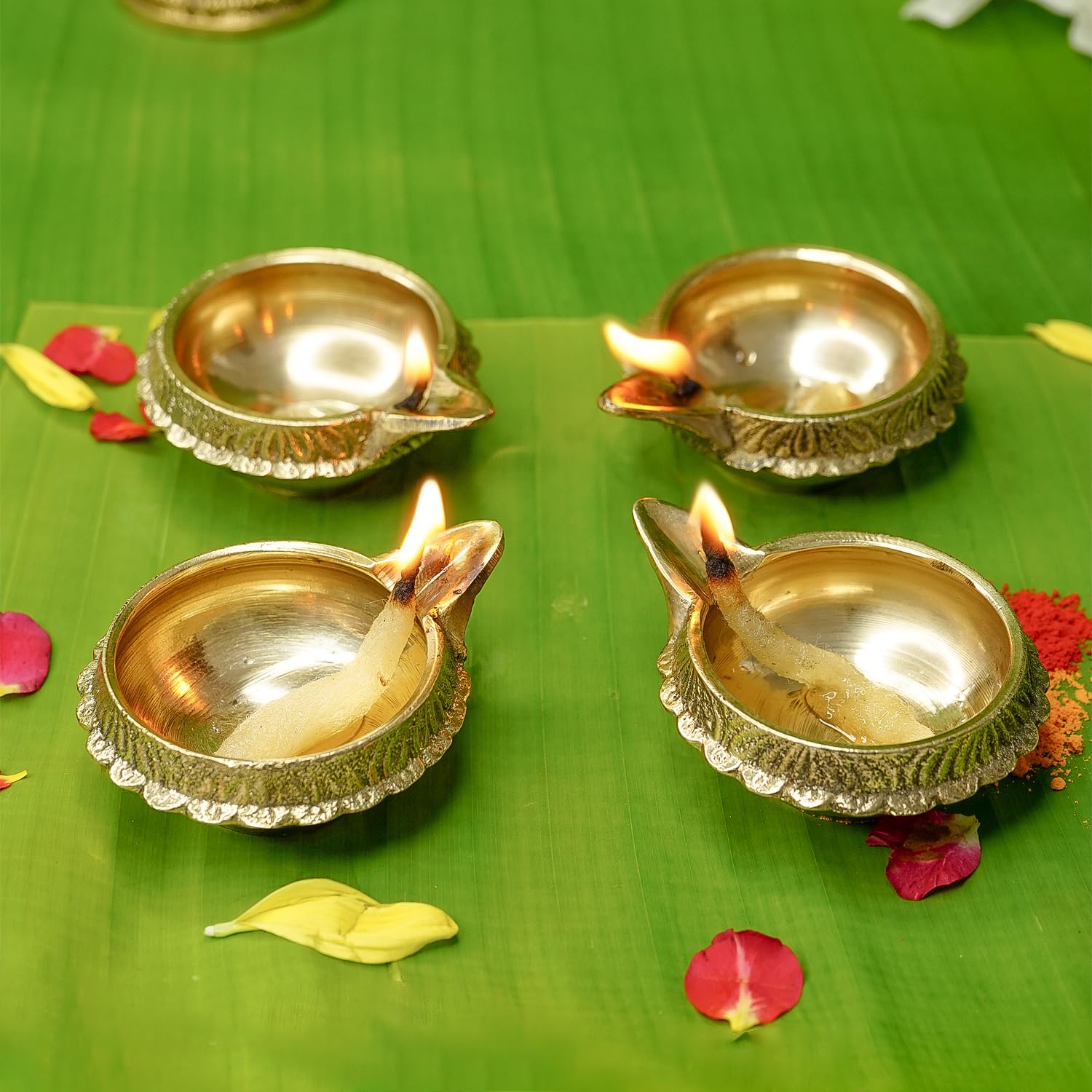 Buy Kuber Diya Set of 4: Brass Diyas for Puja | Small Size, Gold – The ...