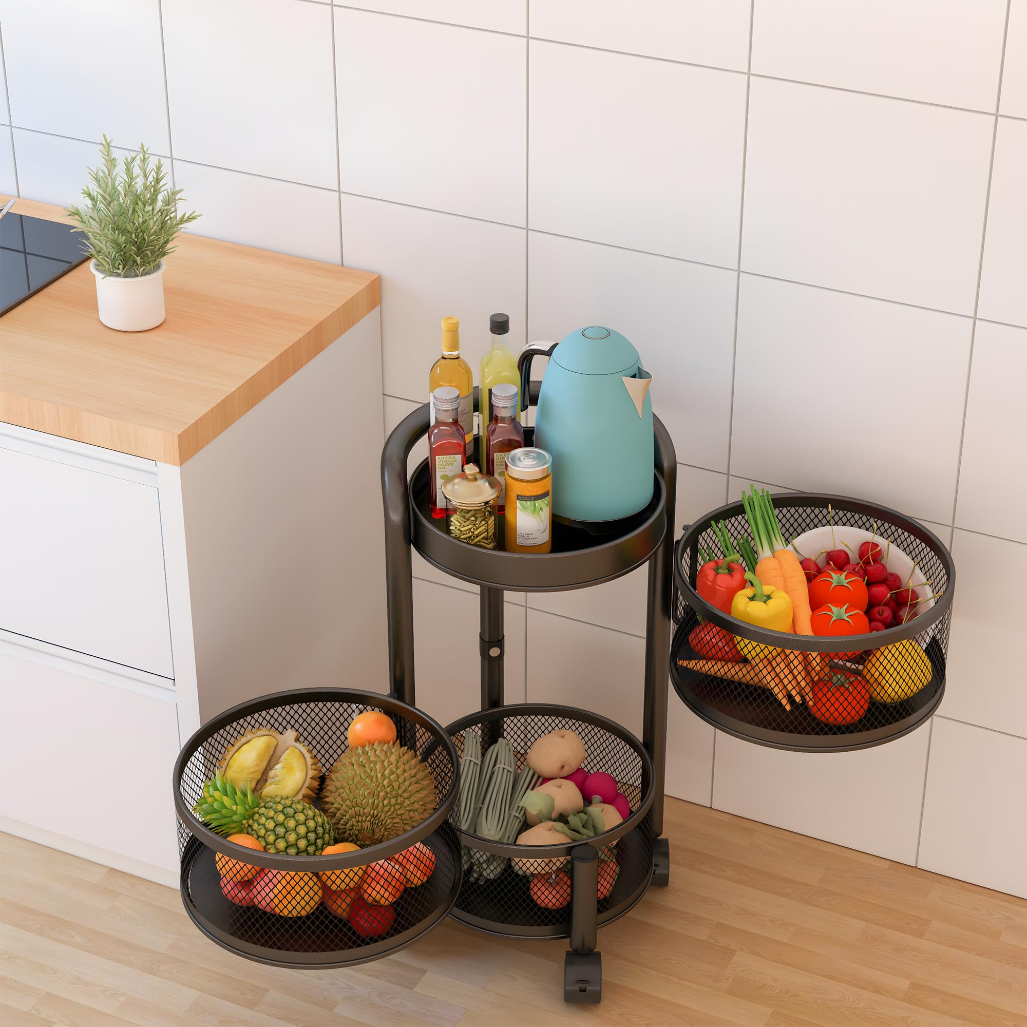 Kuber Industries 3-Layer Kitchen Trolley with 360 Rotation for Bathroo ...