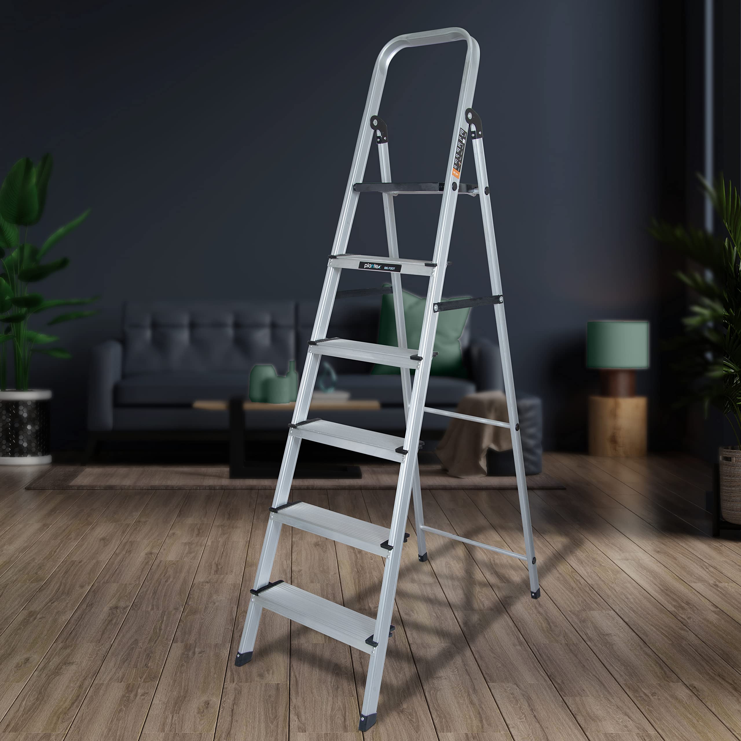Plantex Big Foot - Widest Steps - Fully Aluminium Folding 6 Step Ladde ...