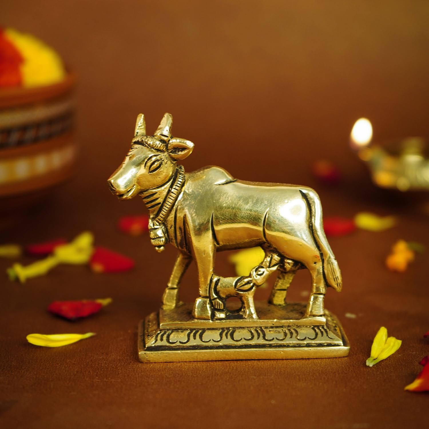 Ekhasa 100% Pure Brass Kamdhenu Cow with Calf Vastu Idol | Komatha Cow ...