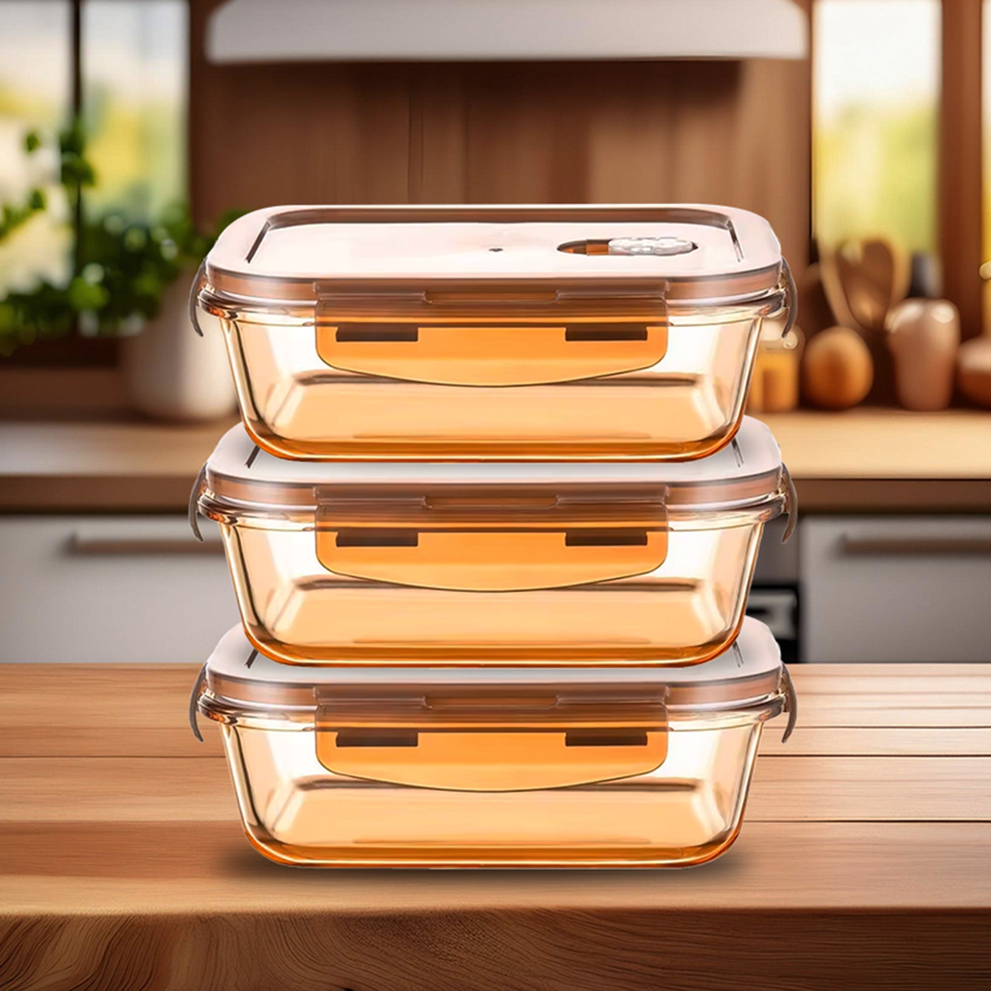 UMAI Pack of 3 Borosilicate Glass Kitchen Containers Set with Airvent ...